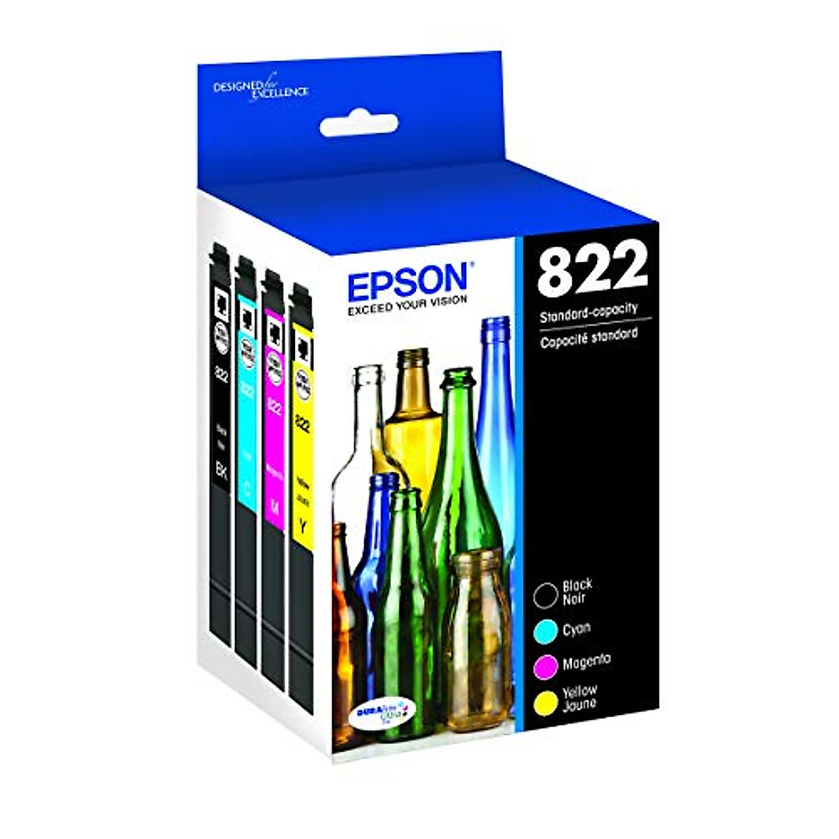 Epson T822 DURABrite Ultra -Ink Standard Capacity Black & Color & T822 DURABrite Ultra Ink High Capacity Black & Standard Color Cartridge Combo Pack (T822XL-BCS)