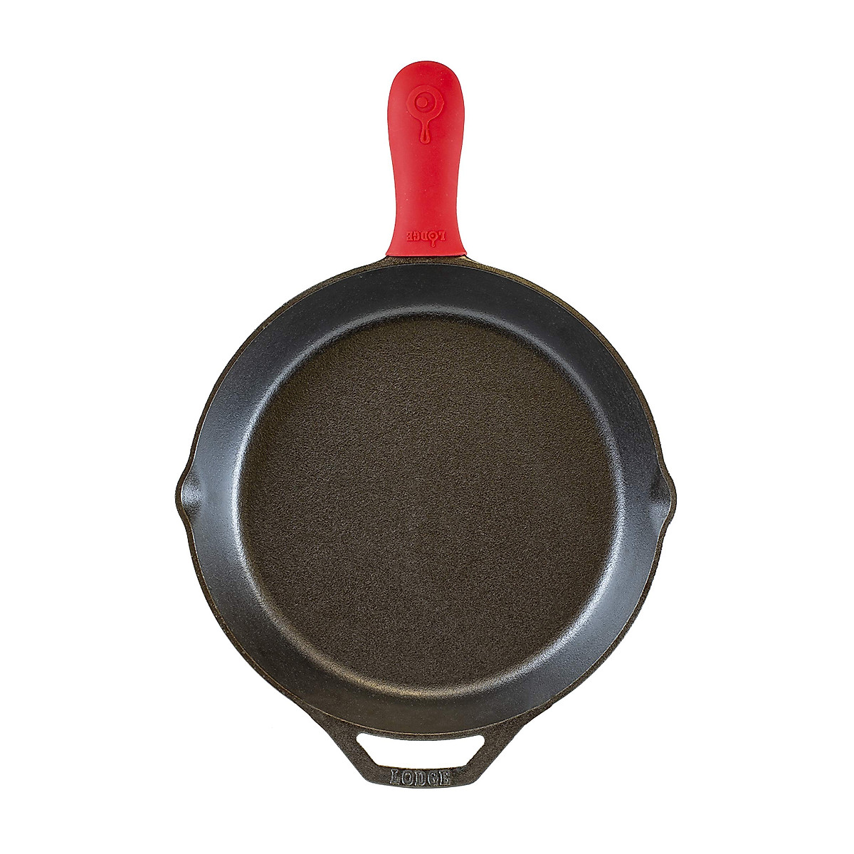 Lodge Cast Iron Skillet with Red Silicone Hot Handle Holder, 12-inch & ASAHH41 Silicone Assist Handle Holder, Red, 5.5" x 2"