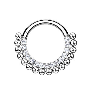 Pierced Owl 16G Implant Grade Titanium CZ Crystal and Ball Lined Hoop Cartilage Helix Daith Septum Hinged Segment Ring (Diameter: 8mm (5/16"))