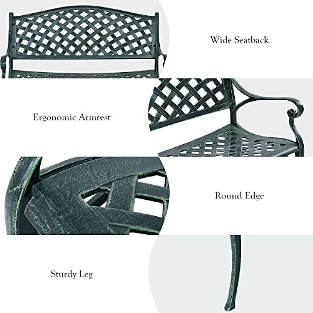 Tangkula Outdoor Garden Bench Park Bench, All-Weather Cast Aluminum Patio Bench Chair Porch Loveseat, Outdoor Furniture for Patio Garden Lawn Park Deck Path