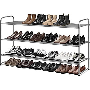 MISSLO Long 3 Tier Shoe Rack for Closet adn 4 Tier Long Shoe Organizer for Closet Shoe Organizer Storage Stackable Wide Shoe Shelf Holds Men Sneakers, Women Heels, Boots
