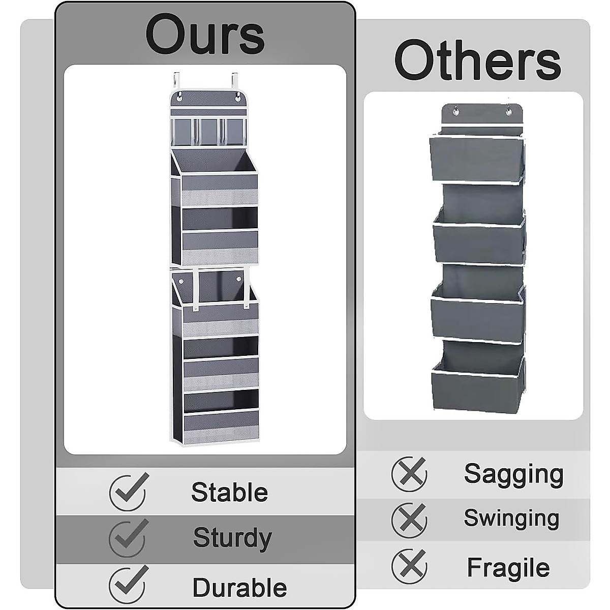 HSD Houseware Baby Organizer for Nursery, Separable 2-in-1 Over the Door Organizer Bathroom with 5 Shelves 4 Side Pockets 3 PVC Pockets, Door Organizer Hanging Bedroom Pantry (Dark Grey)