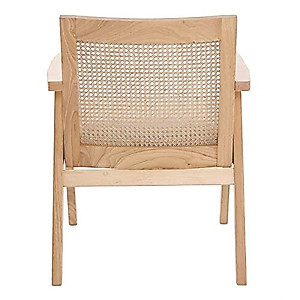 Small Accent Chair, Upholstered Mid Century Modern Accent Chair for Cane Back and Wood Legs, Living Room Chair Side Chair for Bedroom/Reading Room/Balcony/Patio, Beige