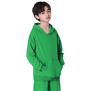 amropi Boy's Hooded Tracksuit Pullover Sweatshirt Jogging Pants Set 2 Pieces Sweatsuit Green, 7-8 Years