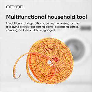 Clothes Line 16.4 Ft - Indoors & Outdoors Clothesline - Portable Laundry Line for Hanging Clothes - Windproof Rope with Hooks