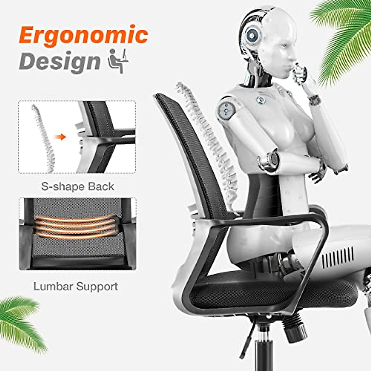 Office Chair - Mid Back Home Office Desk Chairs, Adjustable Height, Breathable Mesh