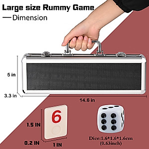 Doublefan Rummy 106 Tiles Large Rummy with 4 Sturdy Racks& Instructions Rummy Tiles with Aluminum Case Suit for 2-4 Players