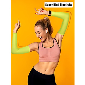 Boao 10 Pairs UV Sun Protection Arm Sleeve for Men Women Work Cooling Compression Tattoo Cover Up Sleeves for Cycling Fishing (Black, Fluorescent Light Green, Orange, Royal Blue, Yellow)