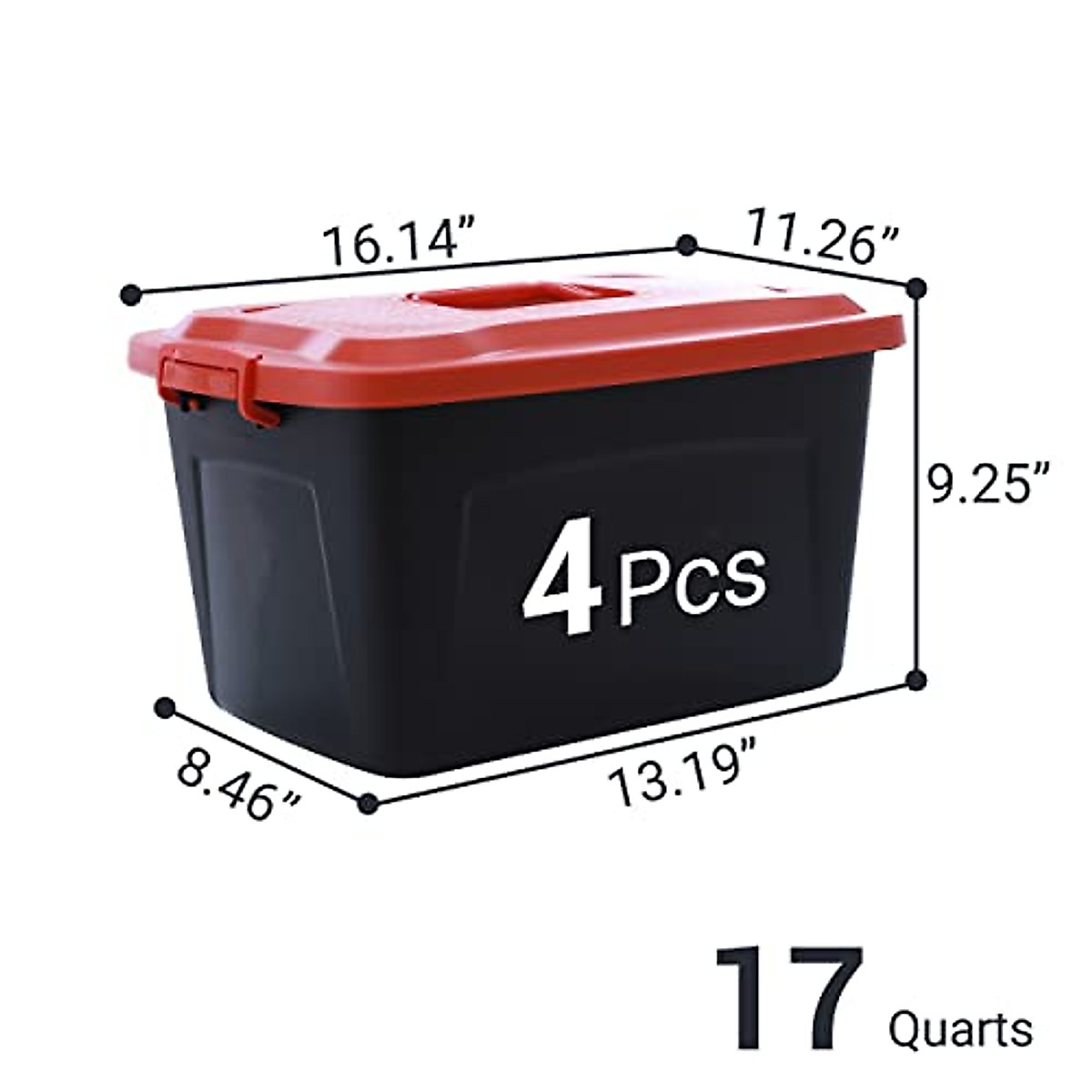 Citylife 17 QT Plastic Storage Bins with Latching Lids Stackable Containers for Organizing Garage Heavy Duty Storage Box with Handle Large Tote, Black/Orange, 4 Packs