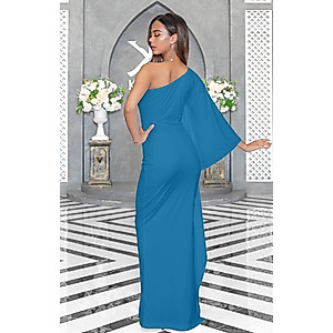 KOH KOH Plus Size Womens Long One Off The Shoulder Evening Cocktail Bridesmaid Wedding Party Tube Guest Summer Formal Flowy Elegant Sexy Gown Gowns Maxi Dress Dresses, Blue 2X 18-20