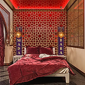 Ramadan Mubarak Decoration Banner Set Ramadan Kareem Porch Hanging Sign Islamic Eid Festival Celebration Welcome Wall Flag Muslim Party Decor (Purple)