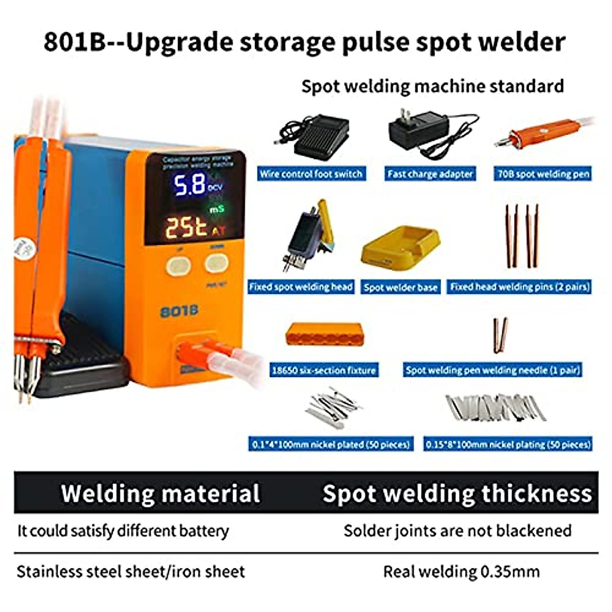 ALSUP BatterySpot Welding Machine AC100‑240V 801B Spot Welder Battery Capacitive Energy Storage Spot Welding Machine