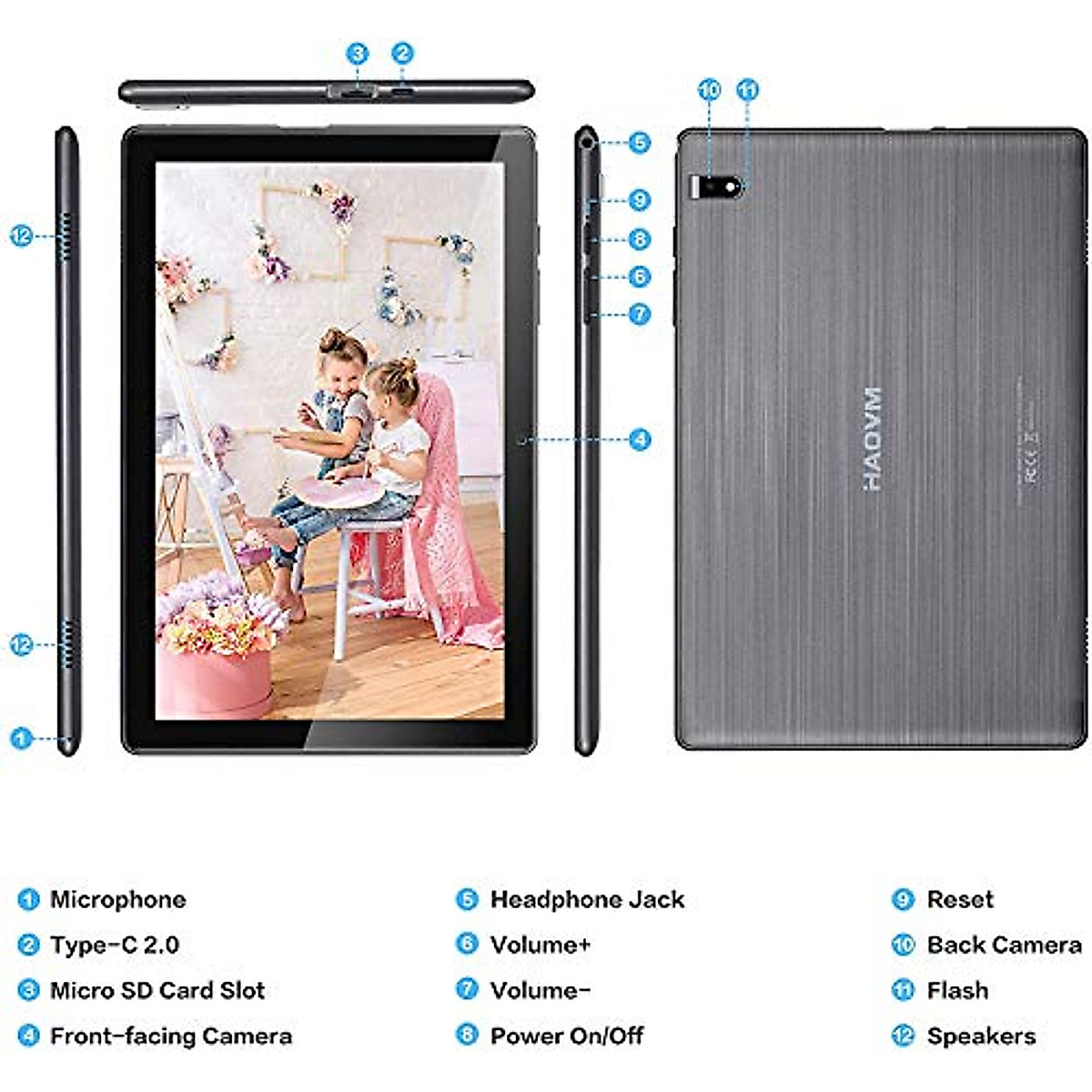 Android 11.0 Tablet, 10 Inch Tablet, 3GB RAM, 64GB ROM Support Wi-Fi 5 ...