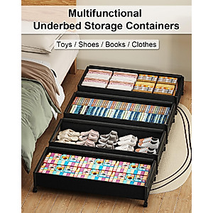 Fokyfok 2 pack Under the Bed Storage Containers,36" Underbed Storage with Wheels,Under Bed Shoe Storage,Under Bed Rolling Storage,Large Under Bed Storage,Underbed Drawers,Underbed Storage with Lid