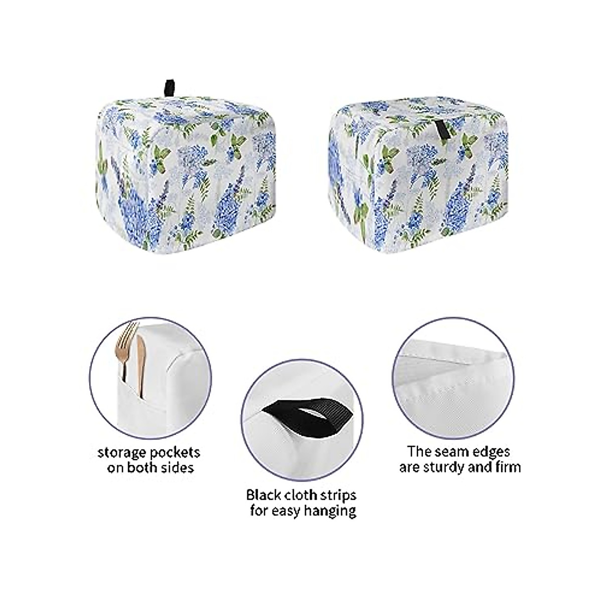 Hydrangea Toaster Cover, 4 Slice Toaster Cover Watercolor Flower Famr Style Kitchen Small Appliance Covers, Dust and Machine Washable Bread Maker Cover (12w X 11d X 8h)