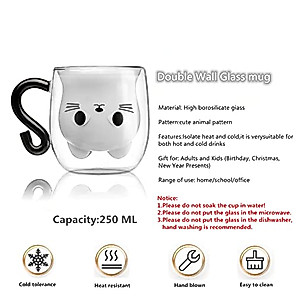 Phitihui Cat Mugs, Double Wall Glass Cute Coffee Tea Cup, Graduation Valentines Mothers Day Easter Halloween Christmas Gifts for Women Wife Mum Her Girl Teacher Friend, Birthday Present Idea (Black)