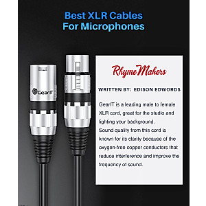 GearIT XLR to XLR Microphone Cable (1 Feet, 2 Pack) XLR Male to Female Mic Cable 3-Pin Balanced Shielded XLR Cable for Mic Mixer, Recording Studio, Podcast - Black, 1Ft, 2 Pack