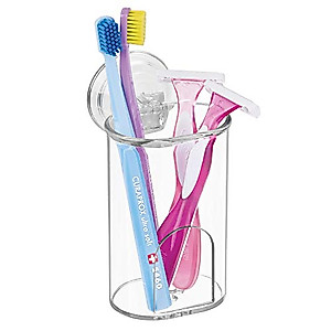 iDesign Plastic Suction Tumbler Cup and Bathroom Organize Mirror or Shower Storage, 3" x 3.5" x 5.4", Clear