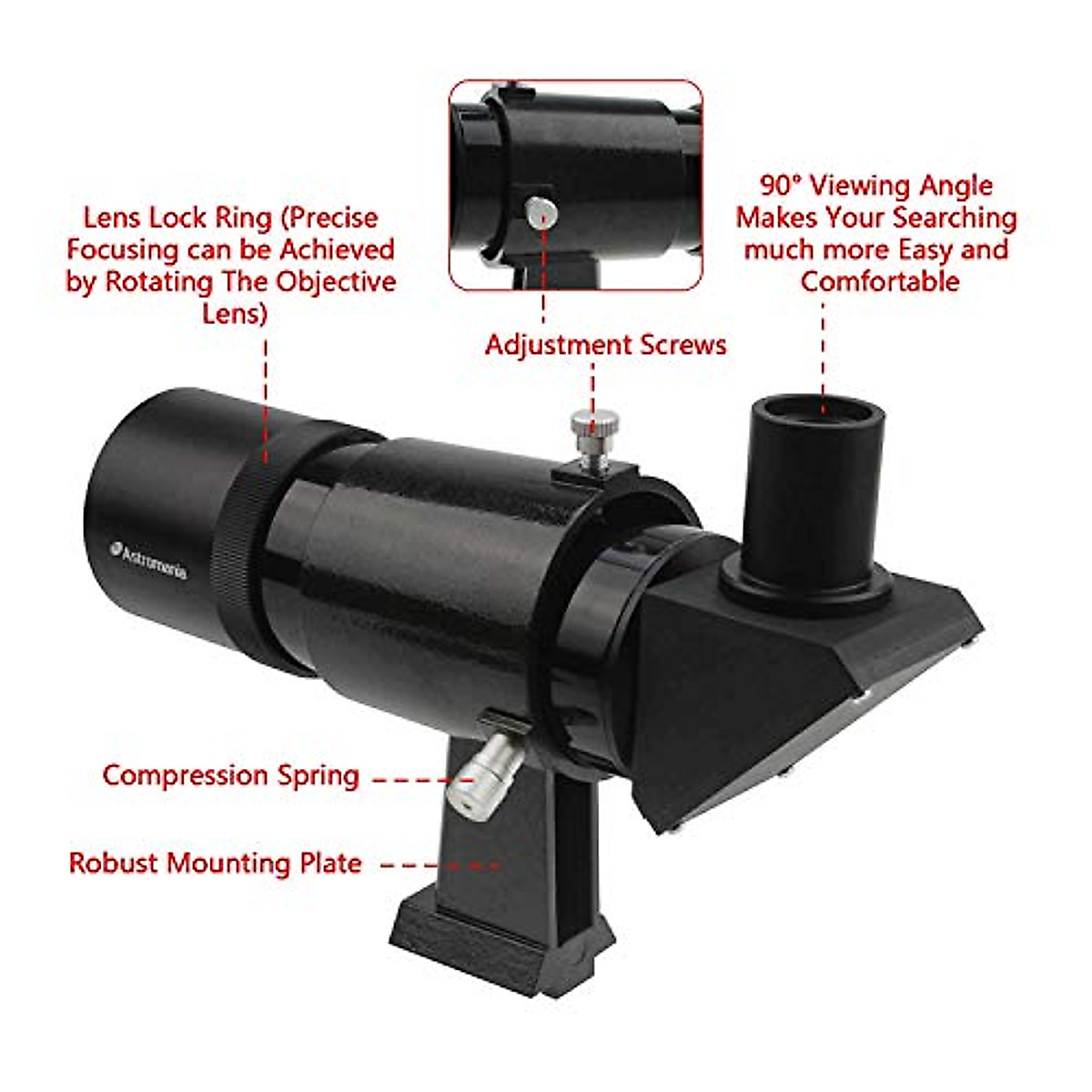Astromania 9x50 Angled Finder Scope, Black - You Will no Longer Need to Strain Your Neck at Difficult Angles and are Also able to Search for Objects which are not so Easy to find