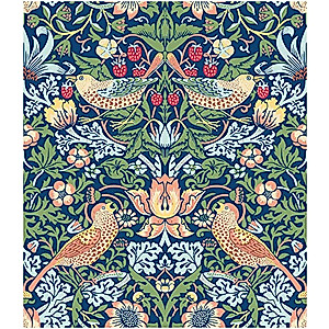 HAOKHOME 94029-1 Vintage Floral Peel and Stick Wallpaper Strawberry Thief Botanical Blue/Green Wall Murals Home Kitchen Bedroom Decor by William Morris 17.7in x 9.8ft