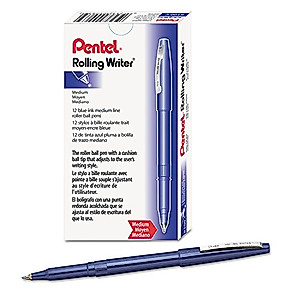 Pentel Rolling Writer Roller Ball Capped Pen, Blue Ink, Medium Point, Dozen, DZ - PENR100C