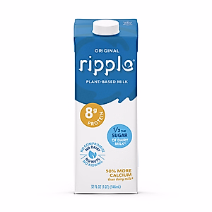 Ripple Non-Dairy Milk, Original| Vegan Milk With 8g Pea Protein| Shelf Stable Single Serve Cartons | On-The-Go | Non-GMO, Plant Based, Gluten Free | 32 oz, Pack of 6