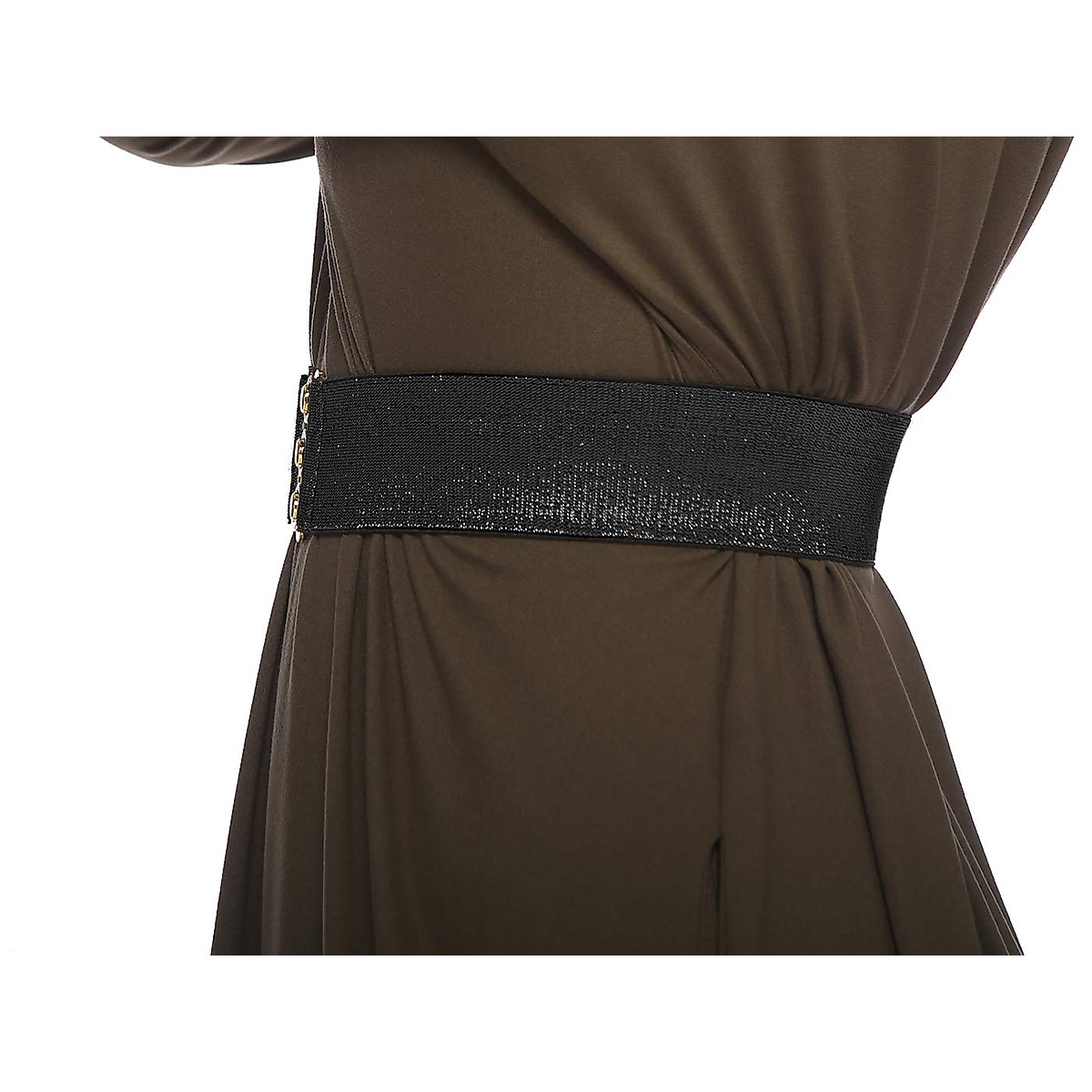 Anna-Kaci Women's Sparkly Glitter Waistband Wide Stretch Elastic Belt Wedding Sashes Bling Elegant Accessory, Shiny Black, One Size