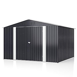 AirWire 10x8 FT Metal Storage Shed, Large Outdoor Shed with Updated Frame Structure, Garden Tool Sheds for Backyard Patio Lawn, Grey