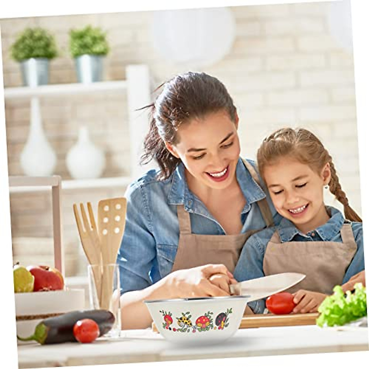 Luxshiny 10 Pcs Salad Bowl Large Decorative Bowl Metal Container with Lid Salad Bowls with Lids Breakfast Bowl Salad Serving Bowl Wash Basin and Iron Enamel Lard Basins Lard Storage Basins