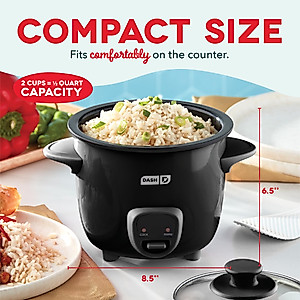 DASH Mini Rice Cooker Steamer with Removable Nonstick Pot, Keep Warm Function & Recipe Guide, 2 cups, for Soups, Stews, Grains & Oatmeal - Black