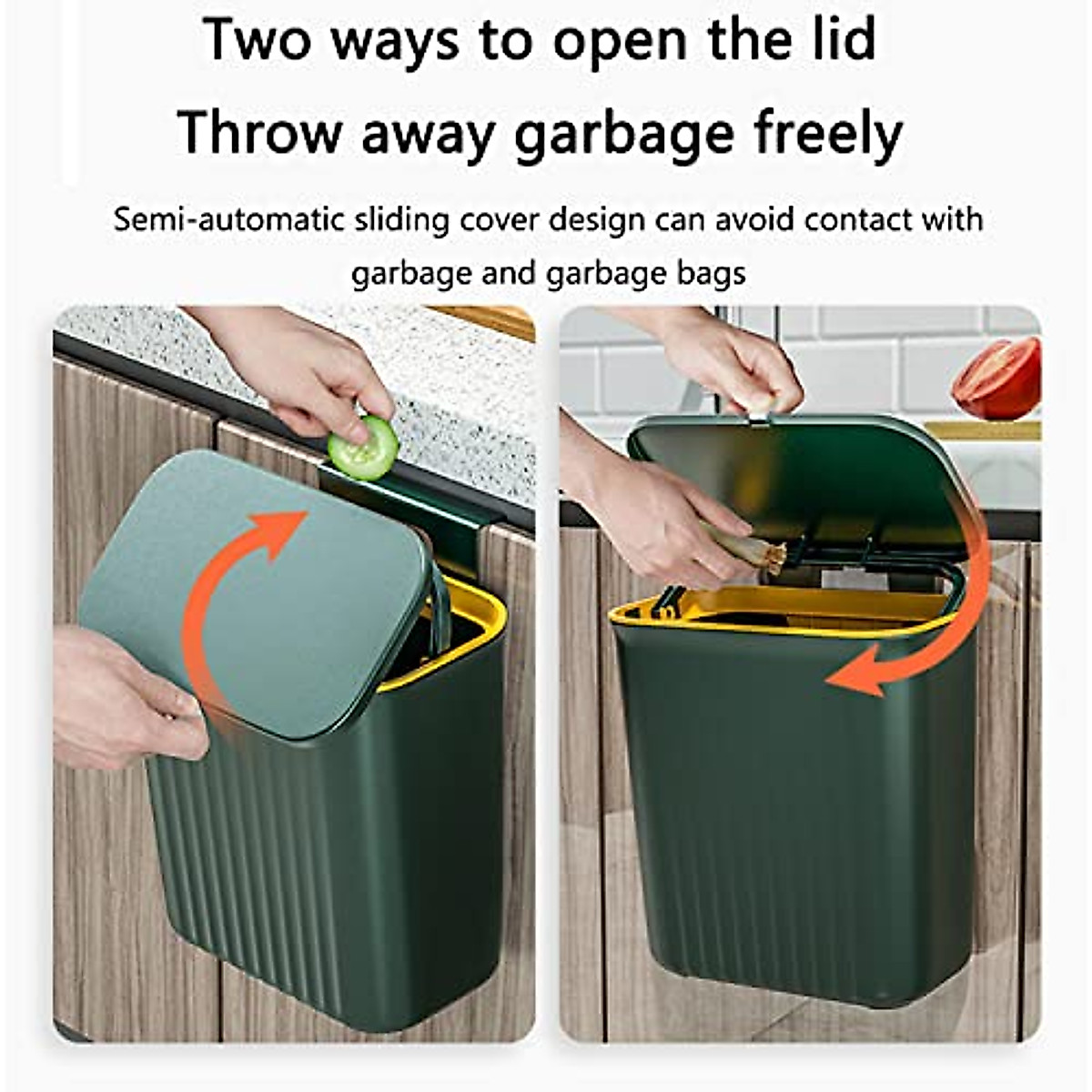 Hanging Kitchen Trash can with lid, Double-Sided Open lid Design, Kitchen Trash can, Kitchen Cabinet Door Hanging Wall Storage Bucket, Kitchen Compost bin, Door Hanging Mounted Trash can