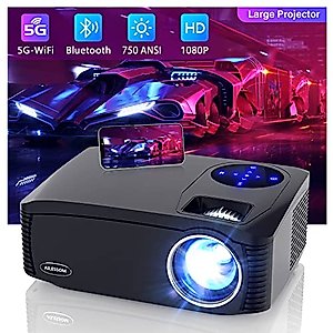 Native 1080P 5G WiFi Bluetooth Projector, AILESSOM 750ANSI 450" Display Support 4K Movie Projector, High Brightness for Home Theater and Business, Compatible with iOS/Android/TV Stick/PS4/HDMI/USB/PPT