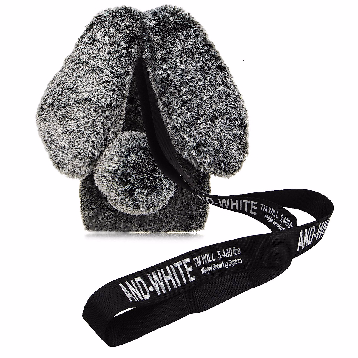 for iPhone XR Rabbit Case,MOIKY Plush Crossbody Cute Fluffy Bunny Ears Hairball Winter Soft TPU Case for Women Bling Rhinestone Shockproof Silicone Bumper Protection Cover - Black