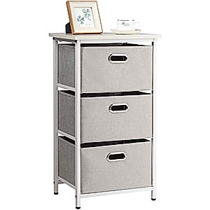 ARLIME Vertical Dresser Storage, 3-Drawer Fabric Dresser Storage Tower with MDF Top and Metal Frame, Easy Pull Storage Chest, Storage Drawer Unit for Bedroom, Hallway, Nursery Room (Grey)