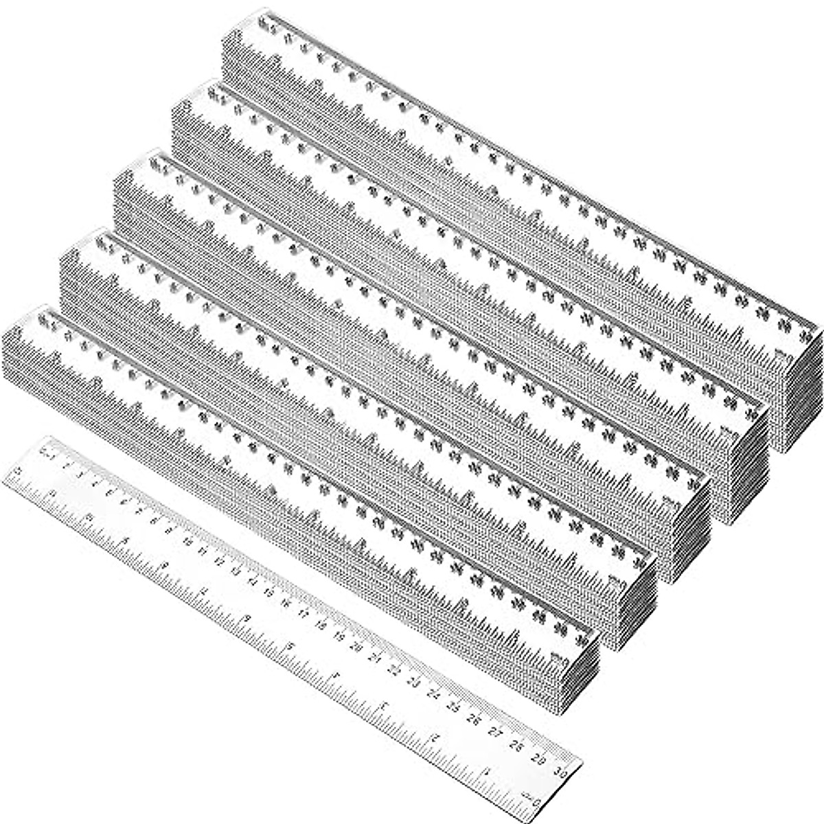 100 Pieces 12 Inch Ruler Bulk Clear Plastic Flexible Rulers with Centimeters and Inches Kids Ruler Straight Metric Ruler Drafting Measuring Tool for Classroom School Students Families Education