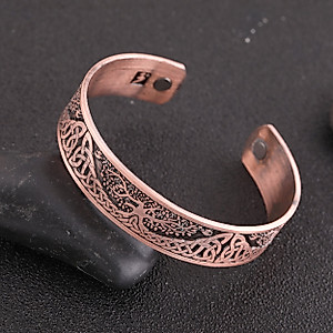TEAMER Tree of Life Cuff Bracelet Stainless Steel Tree of Life Yggdrasil Cuff Bangle Celtic Knot Bracelet for Women Men (Antique Copper)