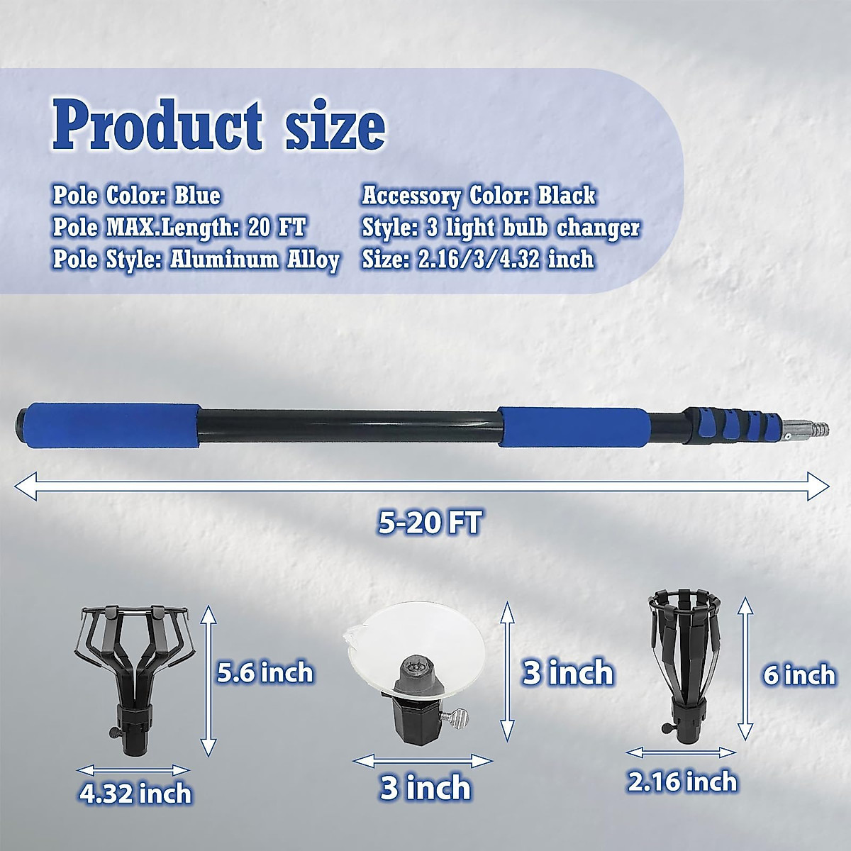 Light Bulb Changer Light Bulb Extension Pole 20FT [26ft Reach] - Light Bulb Changer for High Ceilings with Pole with Baskets and Suction Cup for High Ceilings and Recessed Lights