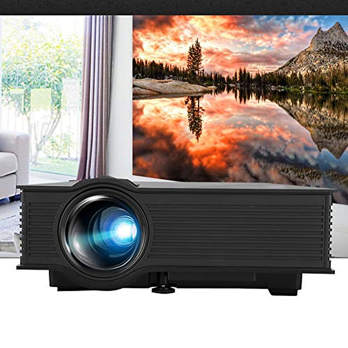 LCD LED Wireless Projector,WiFi Mini Beamer,Home Projector,with Multi Coated Optical Glass Lens,Support USB,SD,AV,HDMI,IR,VGA,Stylish Appearance,Fit for Home Theatre Black