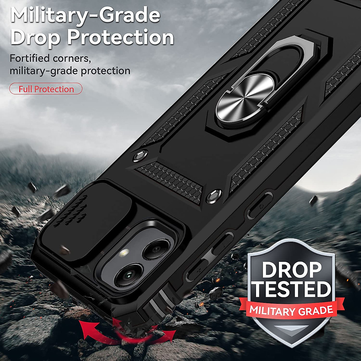 Guzhthi for Samsung Galaxy A04 Case: with Cell Phone Screen Protector Glass and Camera Back Cover Protective Heavy Duty Shockproof Rugged - Military Protection Bumper - Black Jc