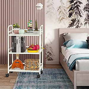 DCLRN 3 Tier Rolling Cart,Storage Organizer Cart,Multifunctional Storage Shelves,Rolling Metal Organization Cart with Handle and Lockable Wheels,for Home,Office,Kitchen,Bathroom(White)