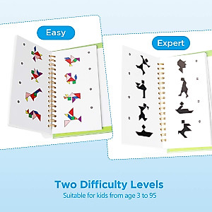 Vanmor Travel Tangram Puzzle with 2 Sets Magnetic Plate-Montessori Shape Pattern Blocks Jigsaw Road Trip Games with 368 Solution - IQ Book Educational Toy Brain Teaser Gift for Kids Adults Challenge