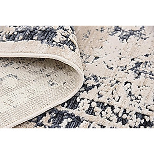 Unique Loom Chateau Collection Distressed Vintage Traditional Textured Dark Blue Area Rug (8' 0 x 10' 0), beige/navy blue