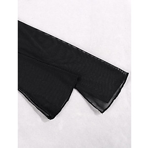 SOFIA'S CHOICE Women's Mesh Long Sleeve Crop Top Sexy Tie Back Asymmetrical Halter Cami