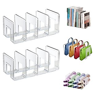 Lemical Clear Acrylic File Sorter 2 Pack Handbag Clutch Purse Organizer Acrylic Shelf Divider Drawer Organizers for Clothes Pouch Notebooks Stand Bookshelf Cooking Utensil (2Pack-4Sections)