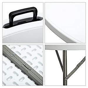 ALIMORDEN 4ft Round Bi-Folding Camp Picnic Table, 48" Portable Plastic Dining Table, Event Commercial Table, Indoor&Outdoor Heavy Duty Trestle Table for Wedding, Party, Garden, Patio, White Granite