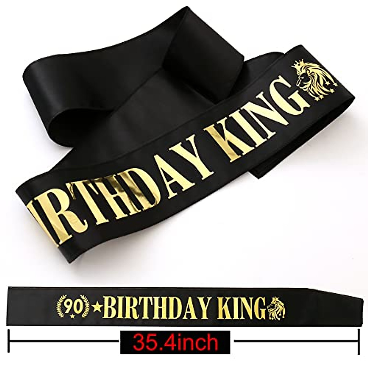 90TH Birthday King Crown and Birthday King Sash,90TH Birthday Gifts for Men. Birthday Party Decoration for Men(Gold)