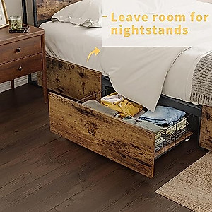 HAUSOURCE Queen Bed Frame with Storage Headboard and 4 Drawers LED Lights Metal Platform Non-Slip Without Noise Mattress Foundation Strong Metal Slats Support No Box Spring Needed