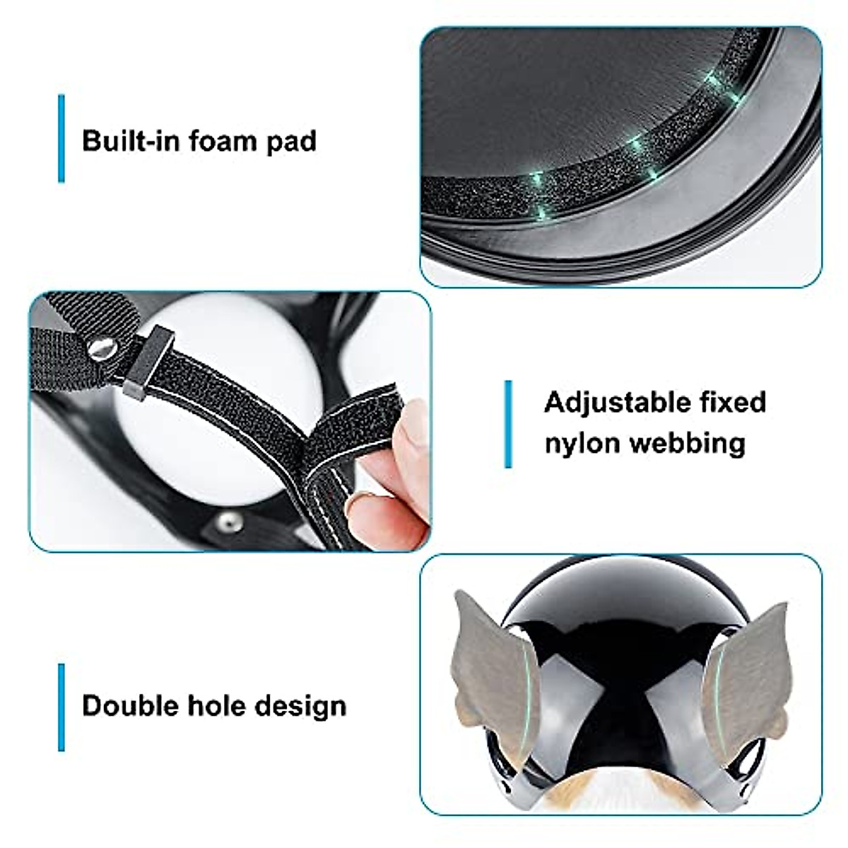 Dog Helmet, Adjustable Pet Hat Drop Resistant Outdoor Bike Pet Cap with Double Ear Holes for Small Medium Large Dogs(S/M/L)