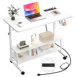 armocity Height Adjustable Standing Desk with Power Outlets, White
