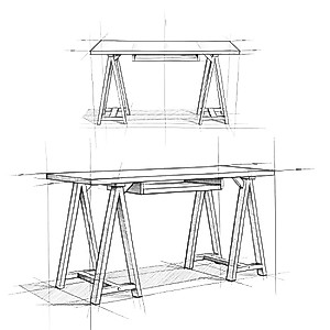 SIMPLIHOME Sawhorse SOLID WOOD Modern Industrial 60 inch Wide Home Office Desk, Writing Table, Workstation, Study Table Furniture in White